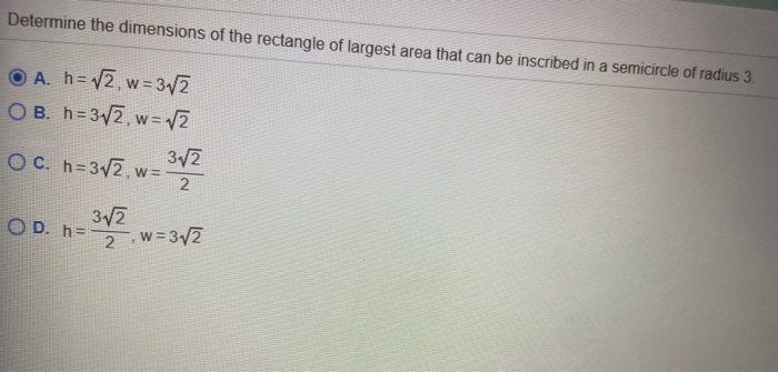 Solved Determine the dimensions of the rectangle of largest | Chegg.com