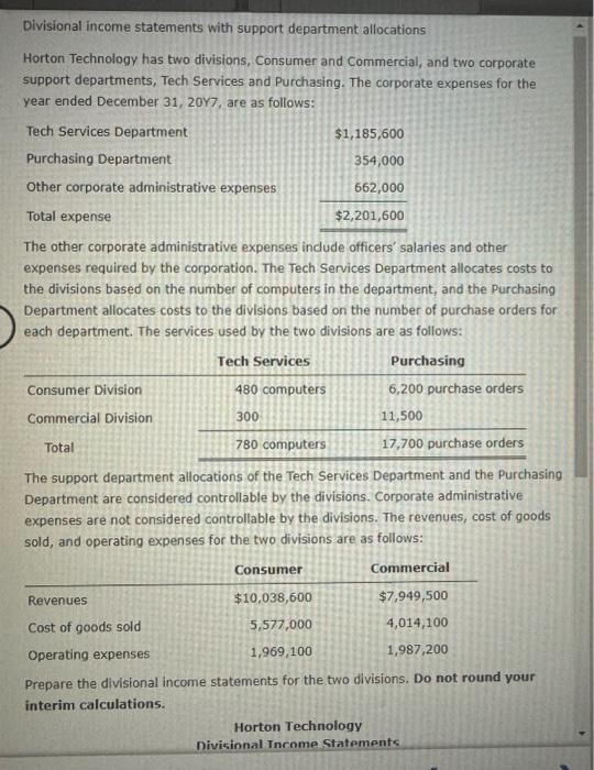 Solved Divisional income statements with support department | Chegg.com