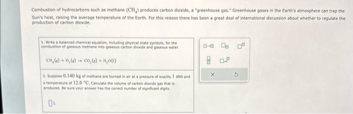 Solved Combustion of hydrocarbons such as methane (CH4) | Chegg.com