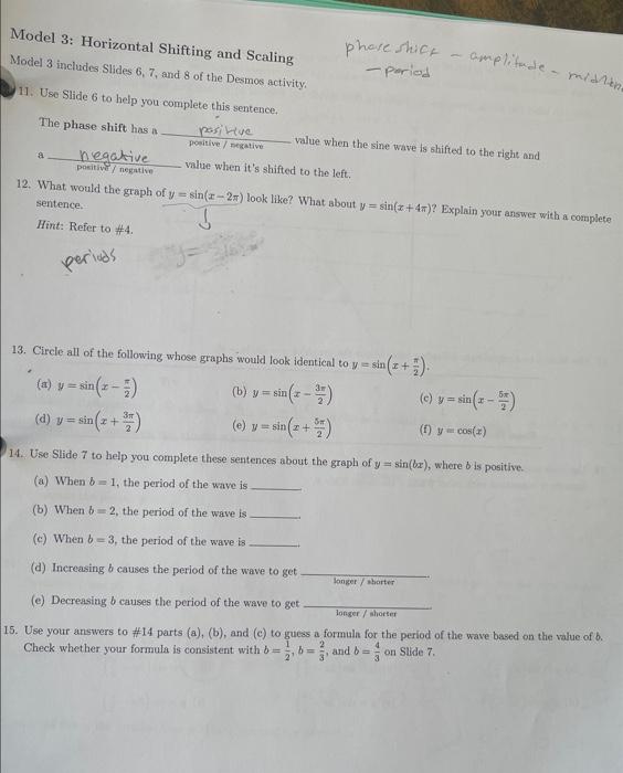 Solved Model 3: Horizontal Shifting and Scaling phose thicf | Chegg.com