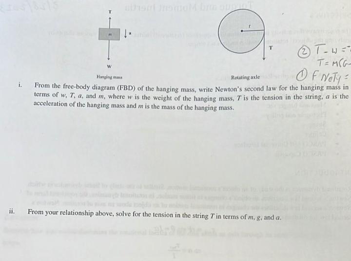 Solved i. From the free-body diagram (FBD) of the hanging | Chegg.com