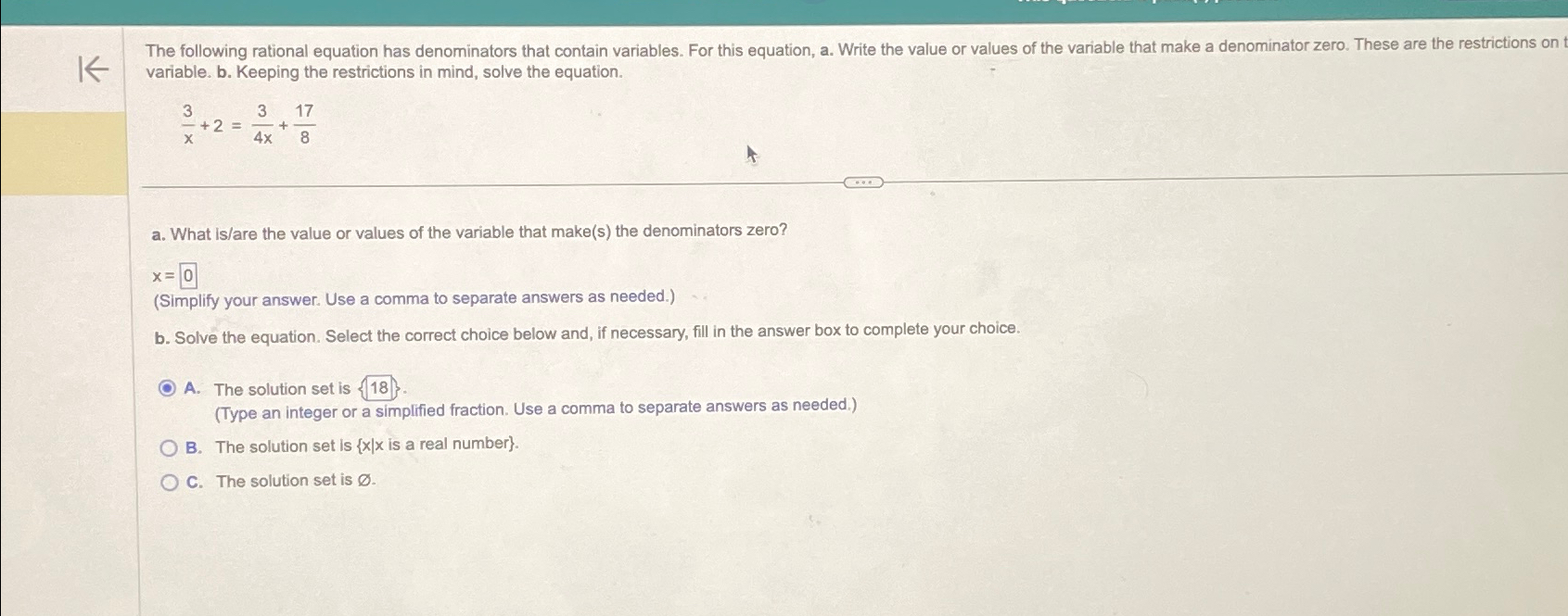 Solved variable. b. ﻿Keeping the restrictions in mind, solve | Chegg.com