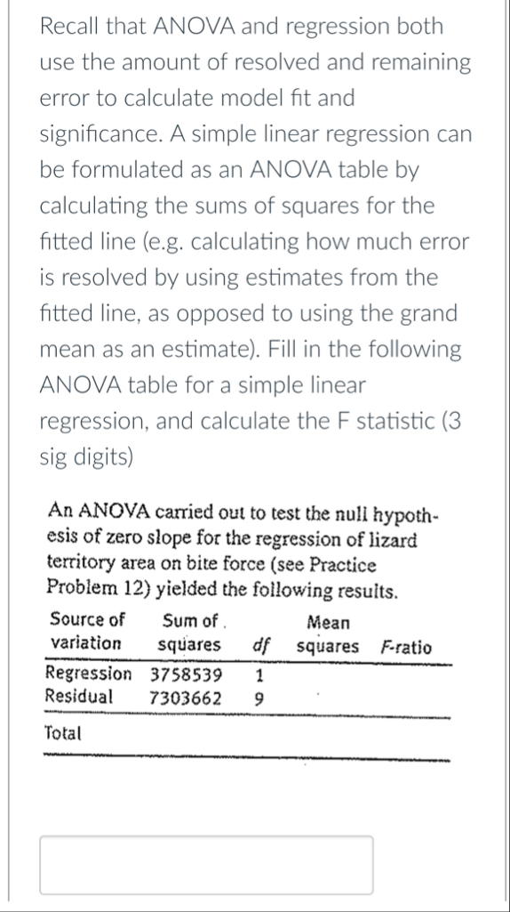Recall that ANOVA and regression both use the amount | Chegg.com