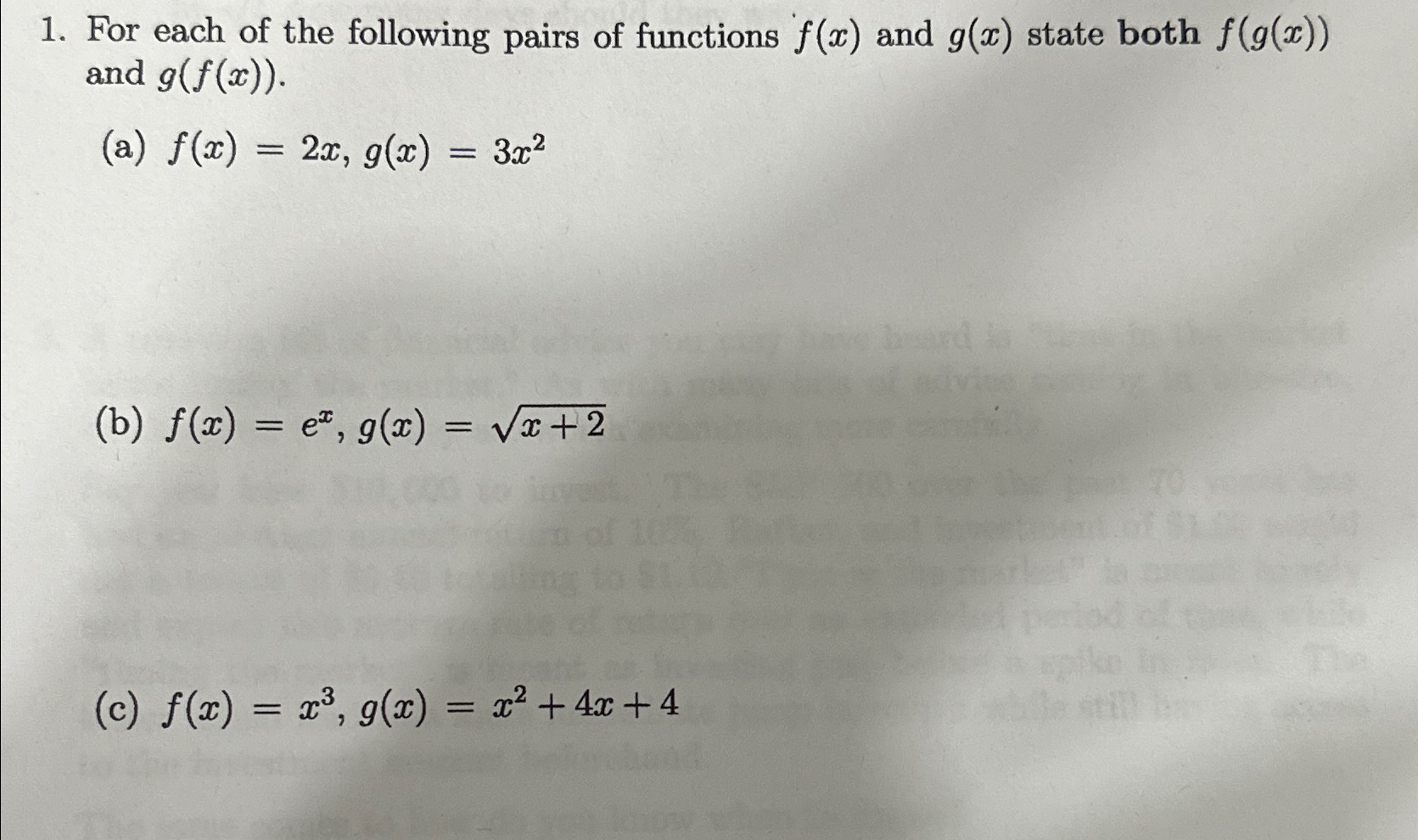 Solved For each of the following pairs of functions f(x) | Chegg.com