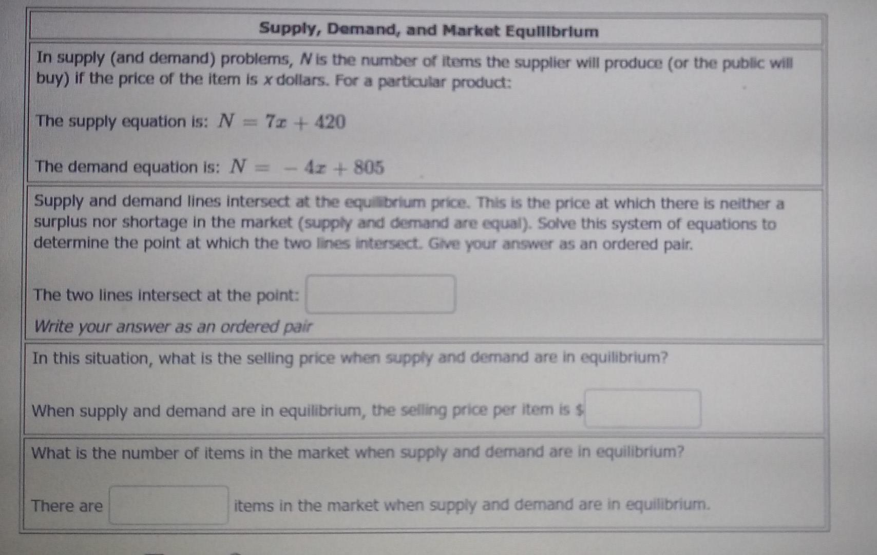 Solved Supply, Demand, and Market Equilibrium In supply (and | Chegg.com