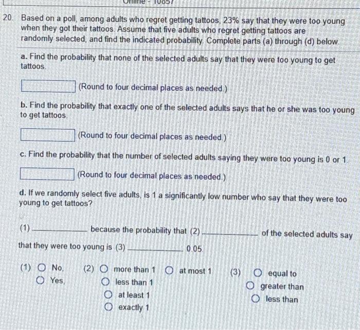 Solved Based on a poll, among adults who regret getting | Chegg.com