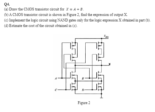 Solved Q4.(a) ﻿Draw the CMOS transistor circuit for | Chegg.com
