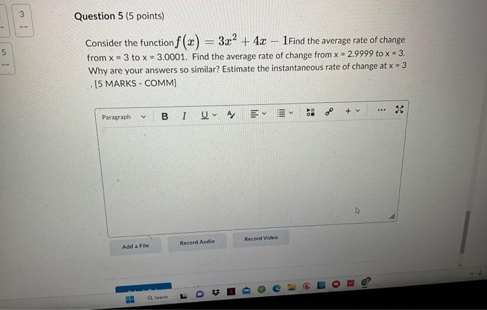 Solved Consider the function f(x)=3x2+4x−1 Find the average | Chegg.com