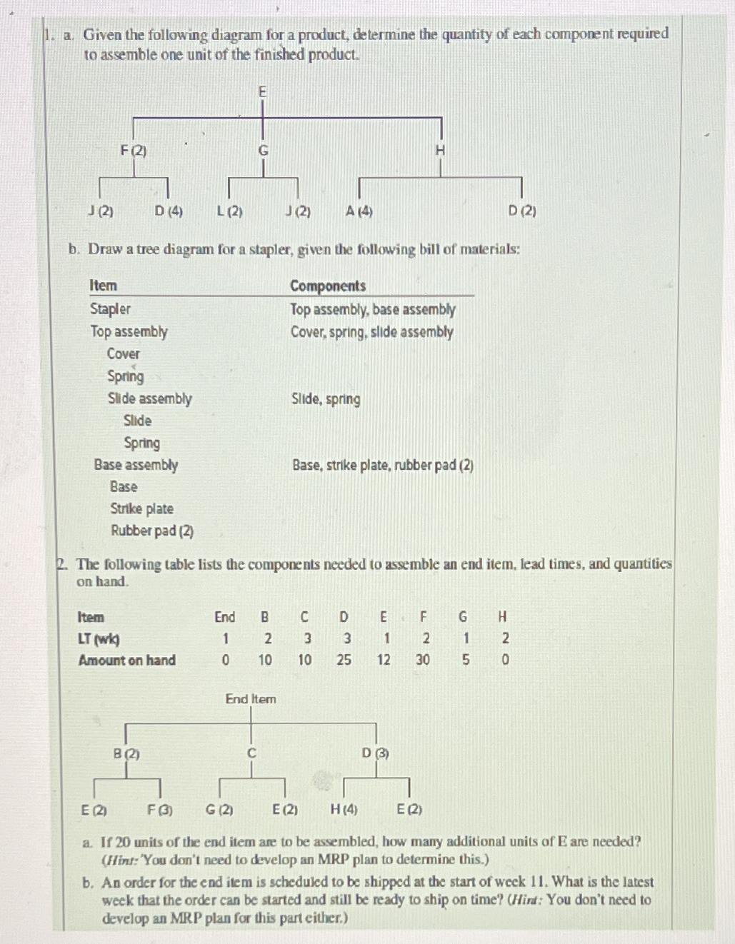 Solved a. ﻿Given the following diagram for a product, | Chegg.com