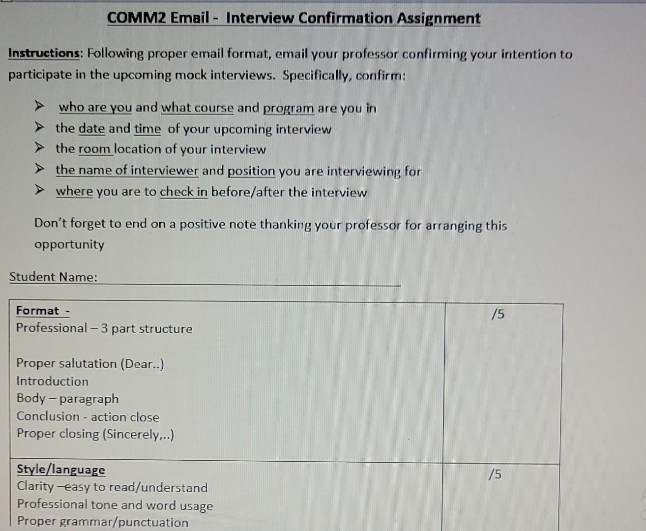 Solved COMM2 Email - Interview Confirmation Assignment | Chegg.com