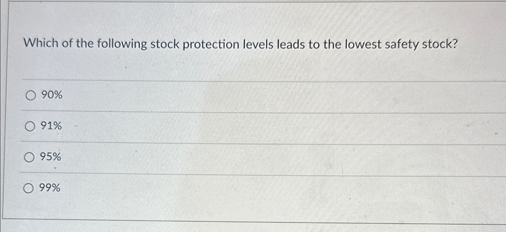 Solved Which of the following stock protection levels leads | Chegg.com