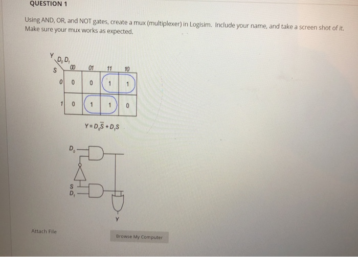 Solved QUESTION 1 Using AND, OR, and NOT gates, create a mux | Chegg.com