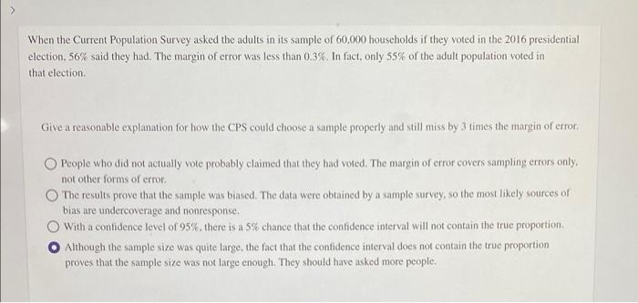 Solved When the Current Population Survey asked the adults | Chegg.com