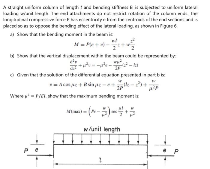 Solved A straight uniform column of length l and bending | Chegg.com