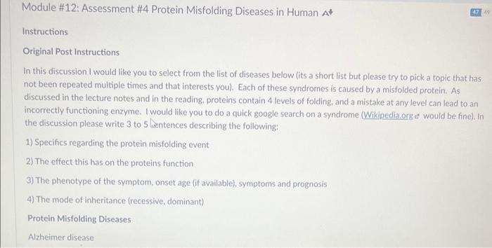 Solved Module \#12: Assessment \#4 Protein Misfolding | Chegg.com