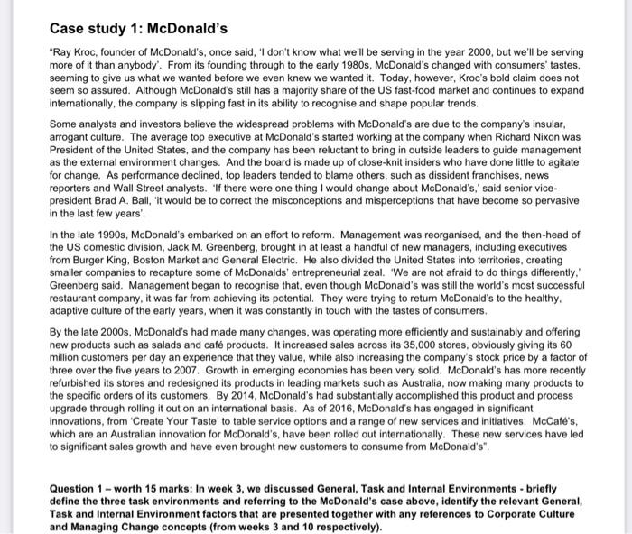Solved Case study 1: McDonald's "Ray Kroc, founder of | Chegg.com