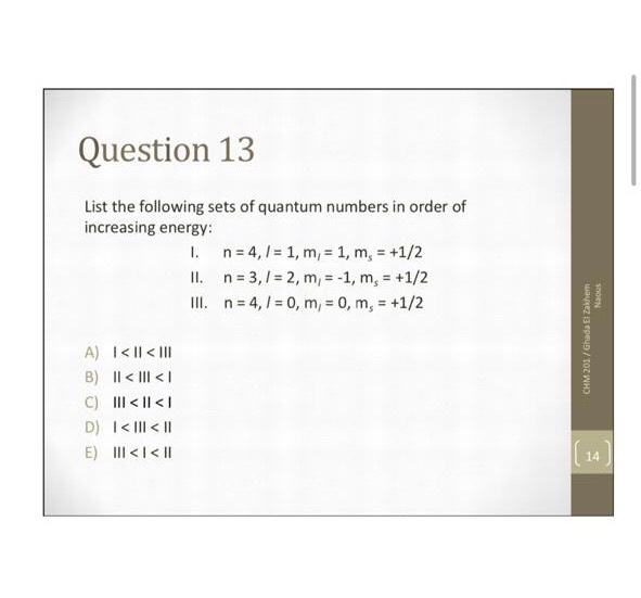 Solved Question 13 List the following sets of quantum | Chegg.com