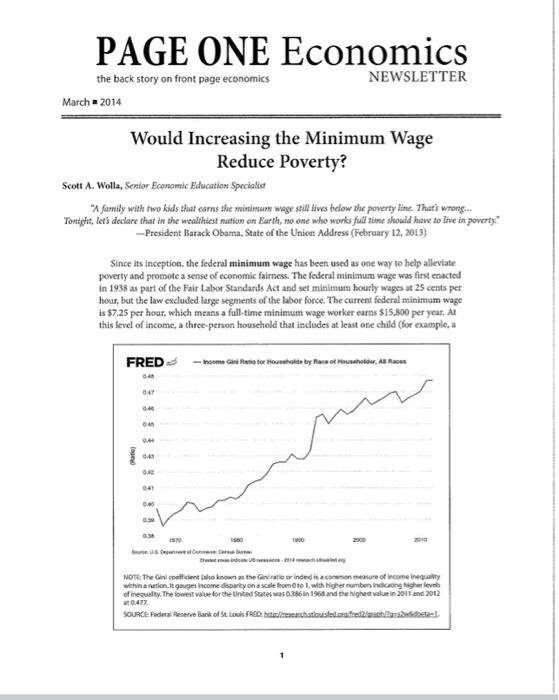 Solved Would Increasing the Minimum Wage Reduce Poverty? | Chegg.com
