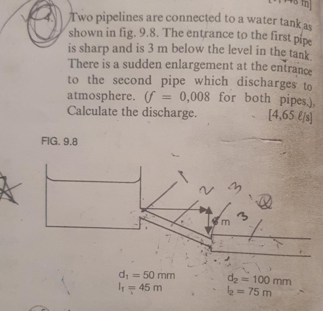 Solved Two pipelines are connected to a water tank as shown | Chegg.com