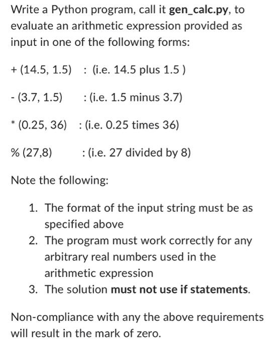 Solved Write a Python program, call it gen_calc.py, to | Chegg.com