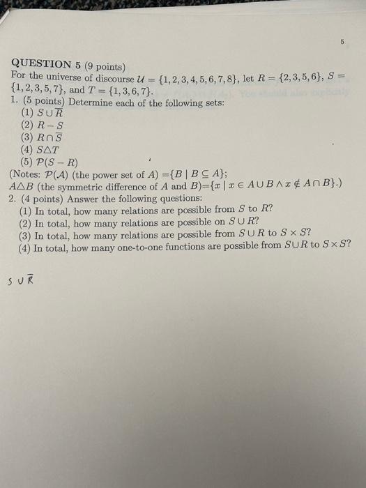 Solved QUESTION 5 (9 points) For the universe of discourse | Chegg.com