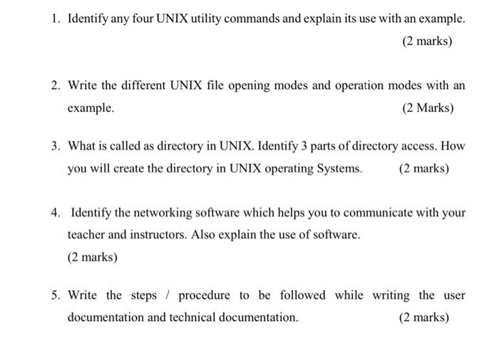 Solved 1. Identify any four UNIX utility commands and | Chegg.com
