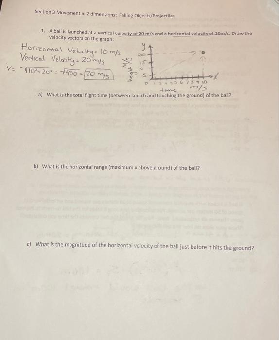Solved Section 3 Movement in 2 dimensions: Falling | Chegg.com