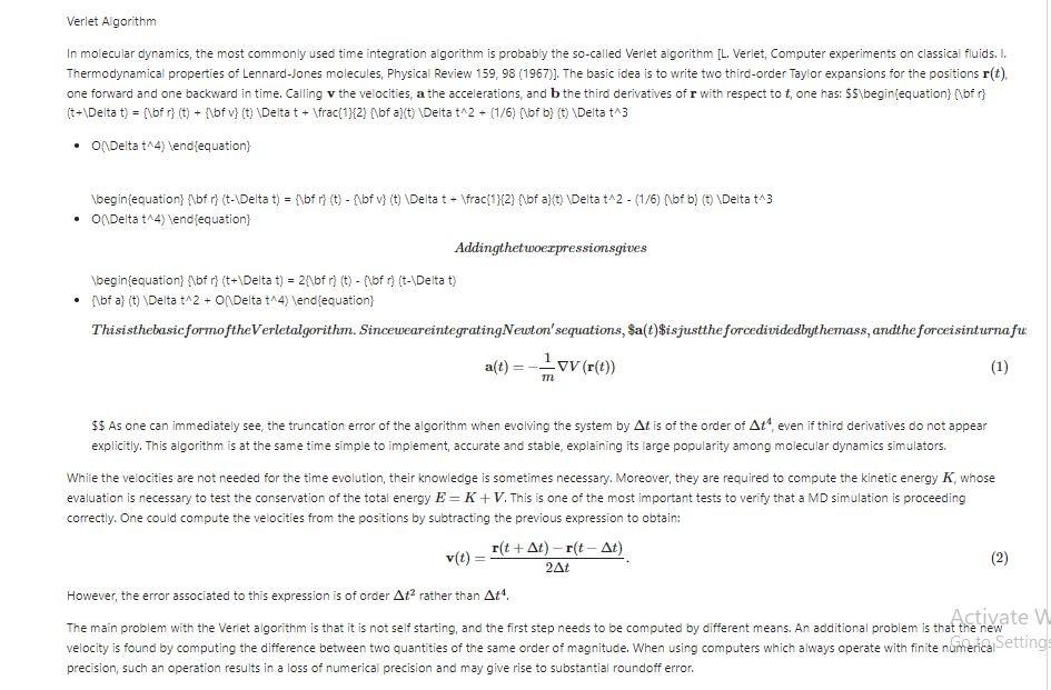 Verlet Algorithm In Molecular Dynamics The Most