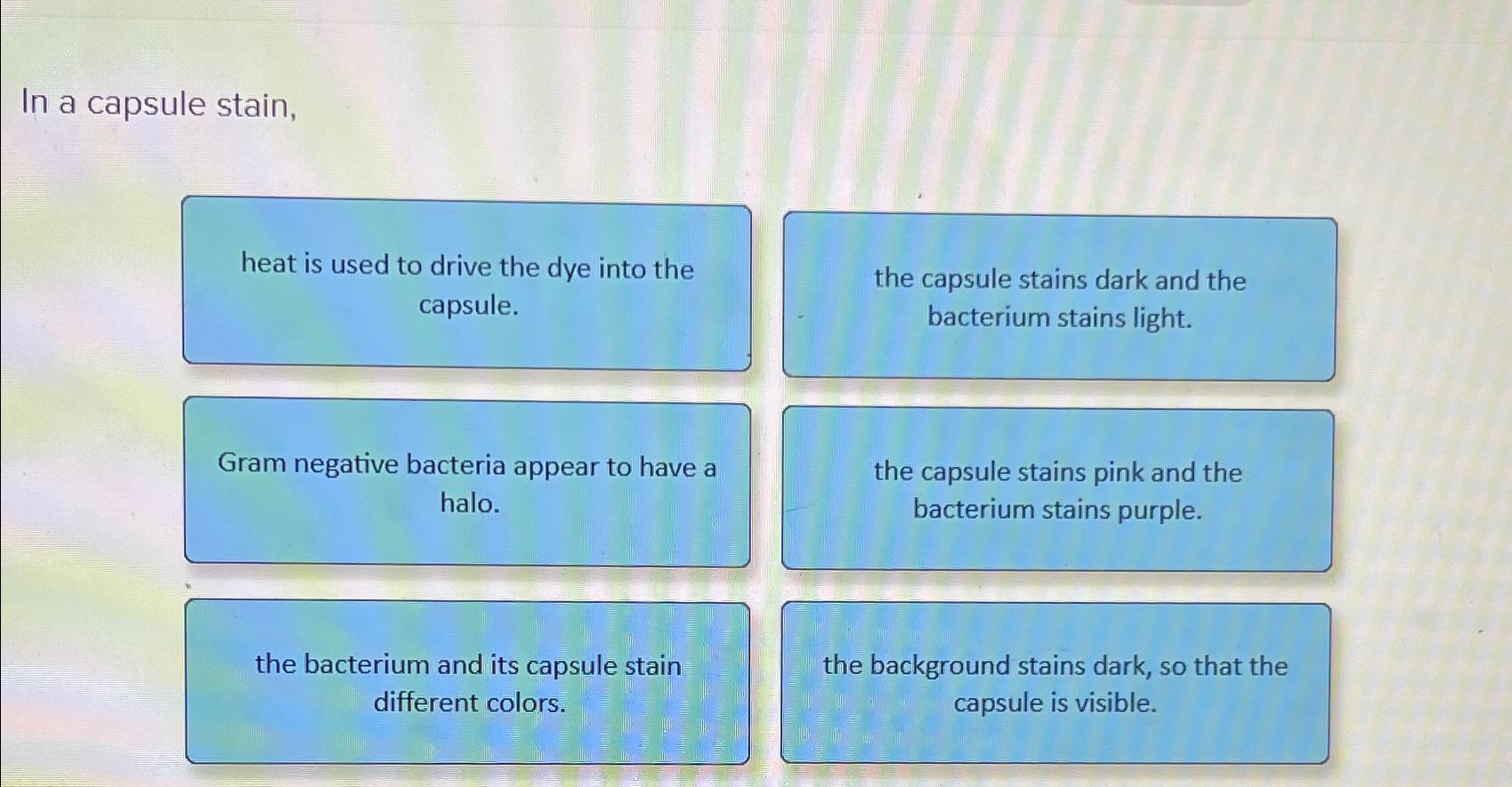 Solved In a capsule stain,heat is used to drive the dye into | Chegg.com