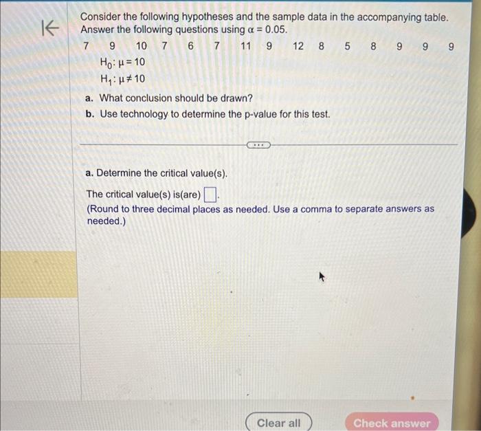 Solved Consider the following hypotheses and the sample data | Chegg.com