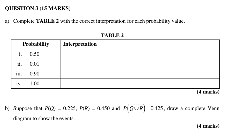Solved a) Complete TABLE 2 with the correct interpretation | Chegg.com