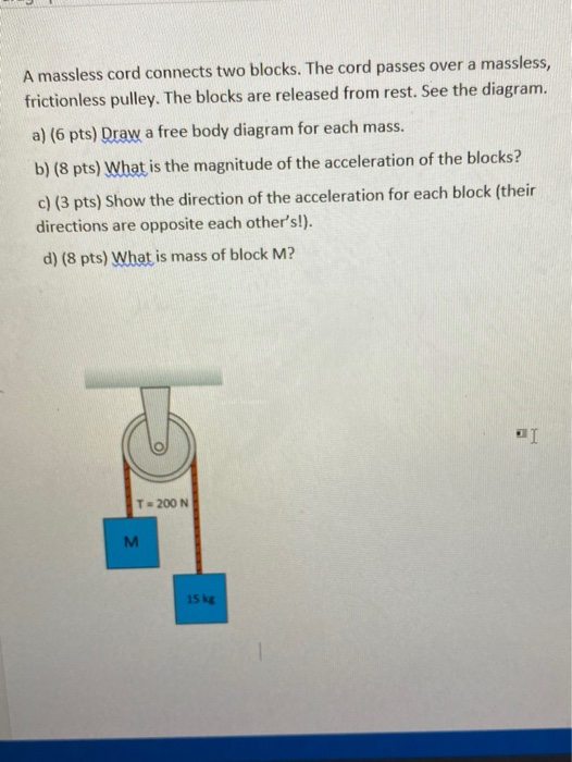 Solved A massless cord connects two blocks. The cord passes | Chegg.com