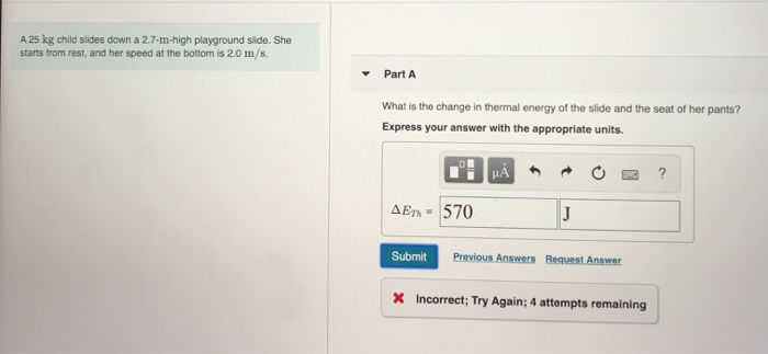 Solved A 25 kg child slides down a 2.7-m-high playground | Chegg.com