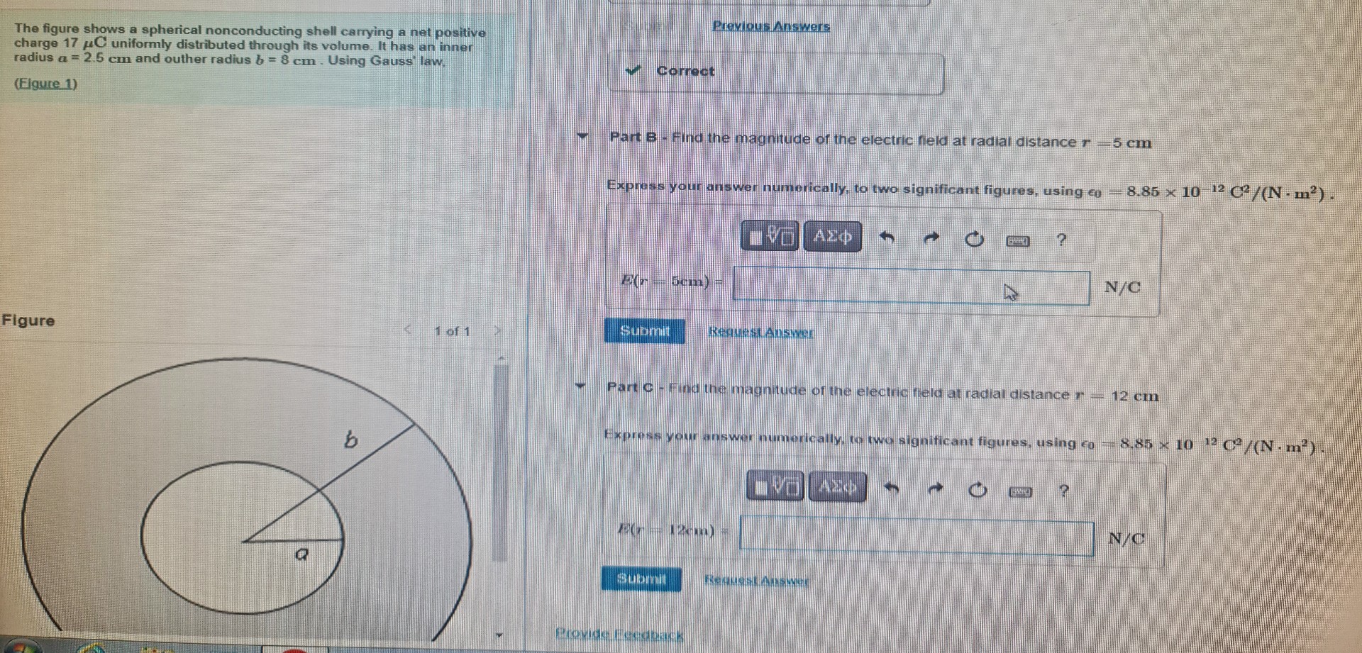 Solved The figure shows a spherical nonconducting shell | Chegg.com