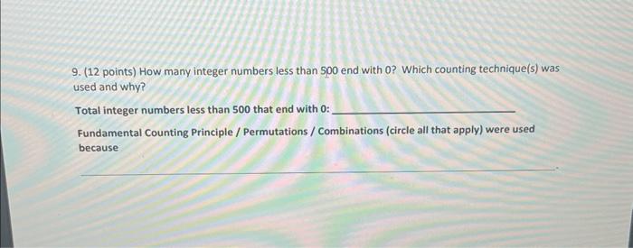 Solved 9. (12 points) How many integer numbers less than 500 | Chegg.com