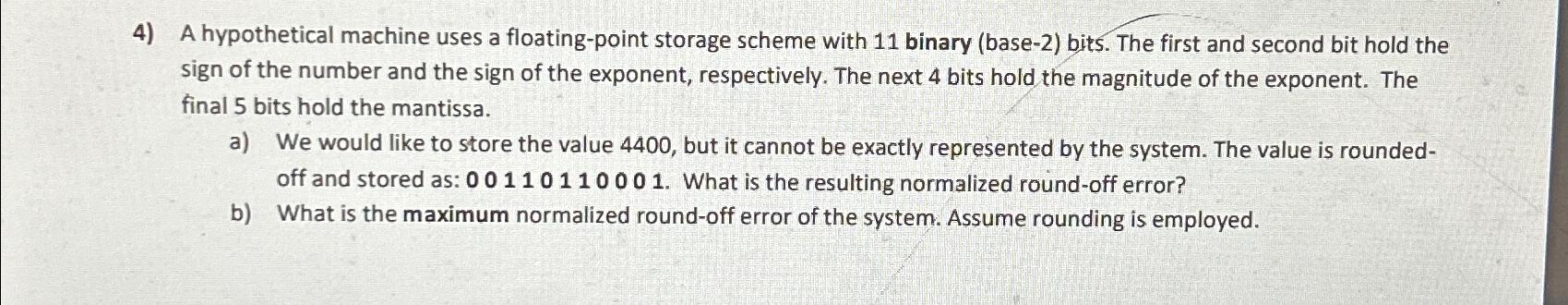 Solved A Hypothetical Machine Uses A Floating Point Storage