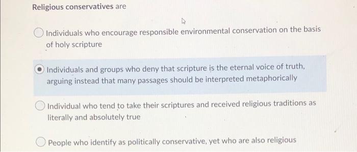 Religious conservatives are Individuals who encourage | Chegg.com