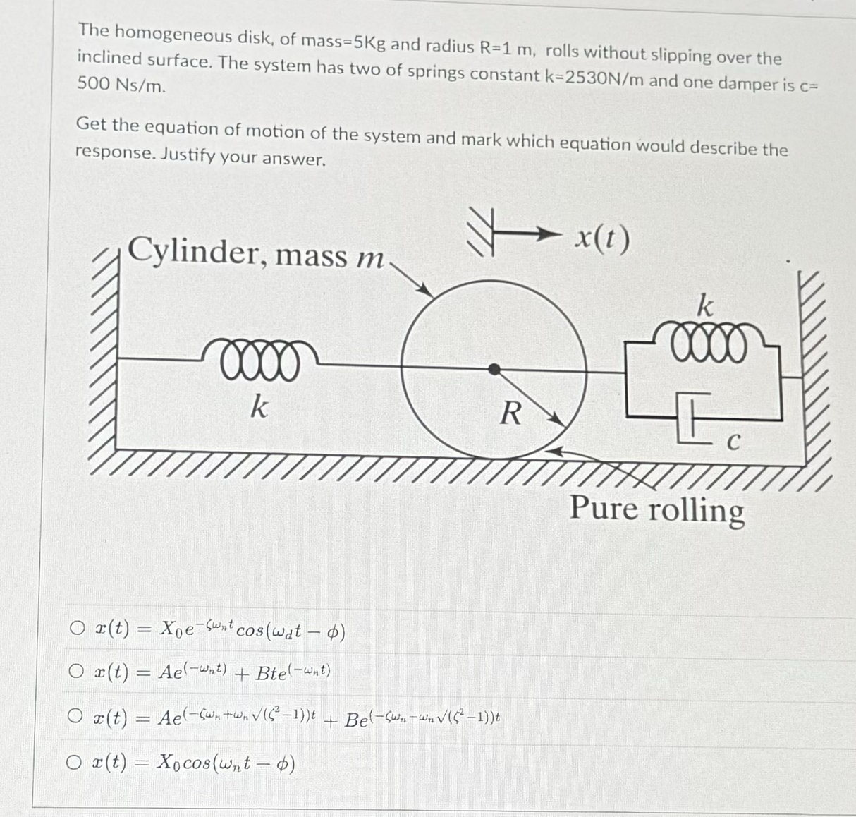 Solved The homogeneous disk, of mass =5Kg ﻿and radius R=1m, | Chegg.com