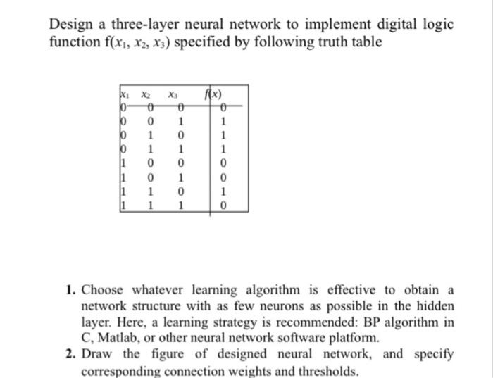 Solved Design a three-layer neural network to implement | Chegg.com