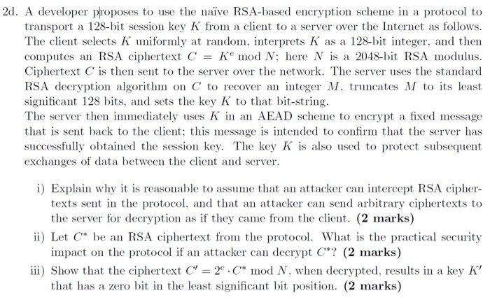 2d. A developer proposes to use the naïve RSA-based | Chegg.com
