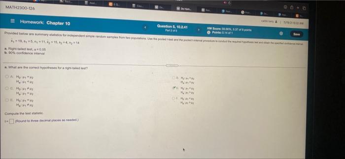 Solved MATH2300-126 Homework: Chapter 10 Question 10.241 HWB | Chegg.com