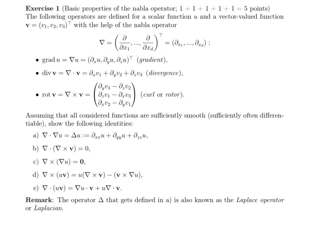 Solved Exercise 1 (Basic properties of the nabla operator; | Chegg.com