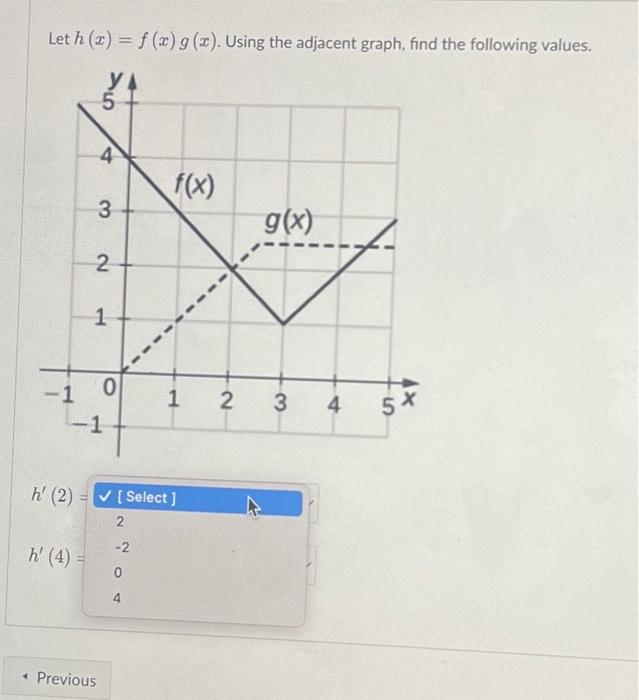 Solved Let h(x)=f(x)g(x). Using the adjacent graph, find the | Chegg.com
