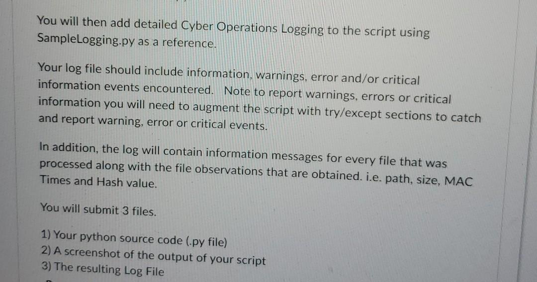Solved You will then add detailed Cyber Operations Logging | Chegg.com