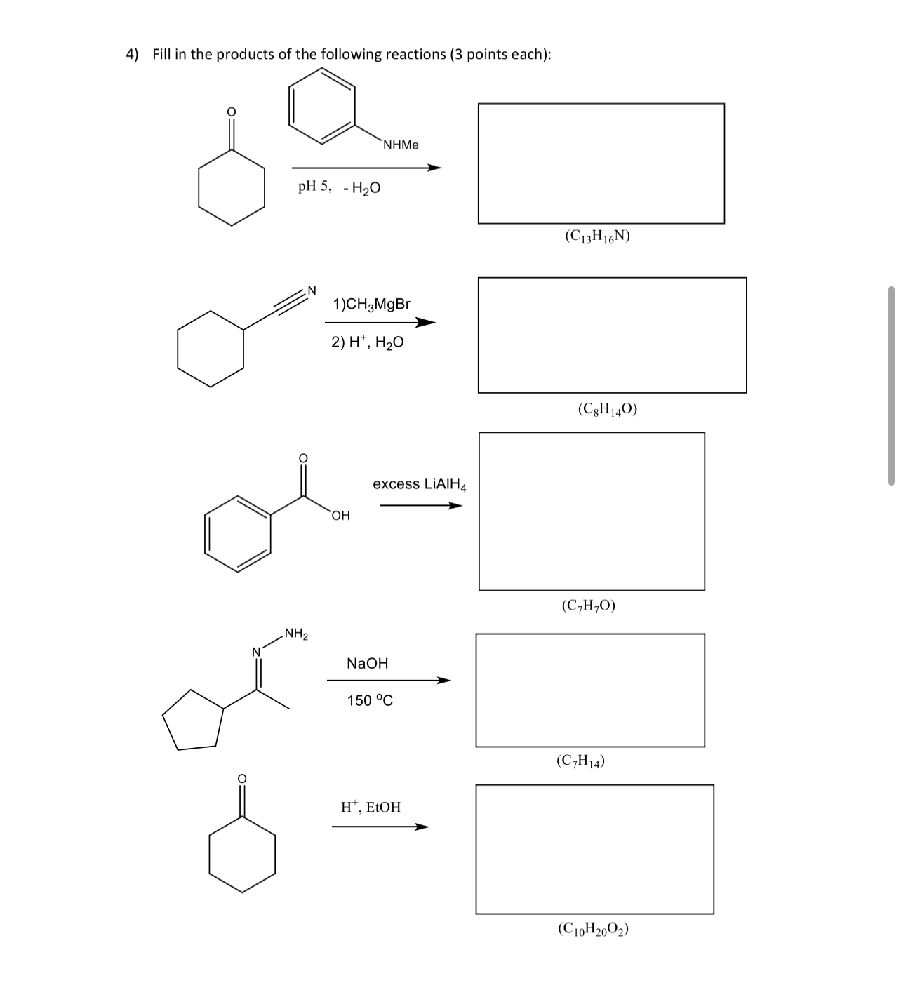 Solved Fill in the products of the following reactions | Chegg.com