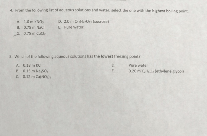 Solved 4. From the following list of aqueous solutions and | Chegg.com