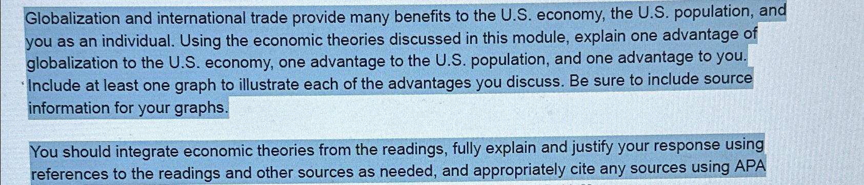 Solved Globalization and international trade provide many | Chegg.com