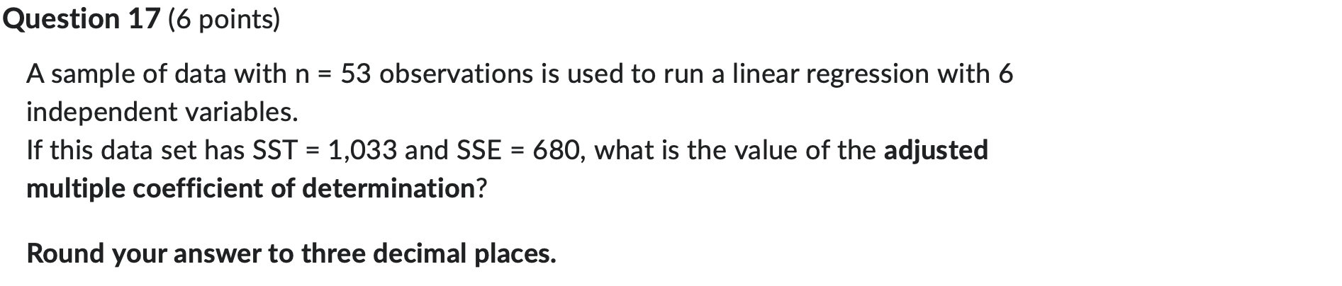 Solved Question 17 (6 ﻿points)A sample of data with n=53 | Chegg.com