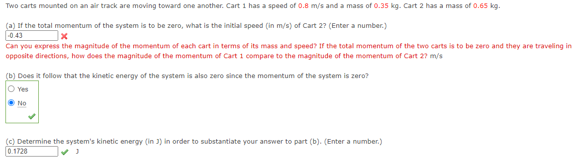 Solved Two carts mounted on an air track are moving toward | Chegg.com