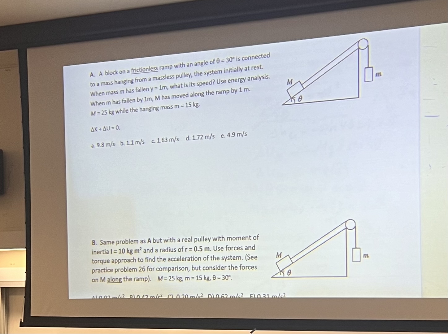 Solved A. ﻿A block on a frictionless ramp with an angle of | Chegg.com